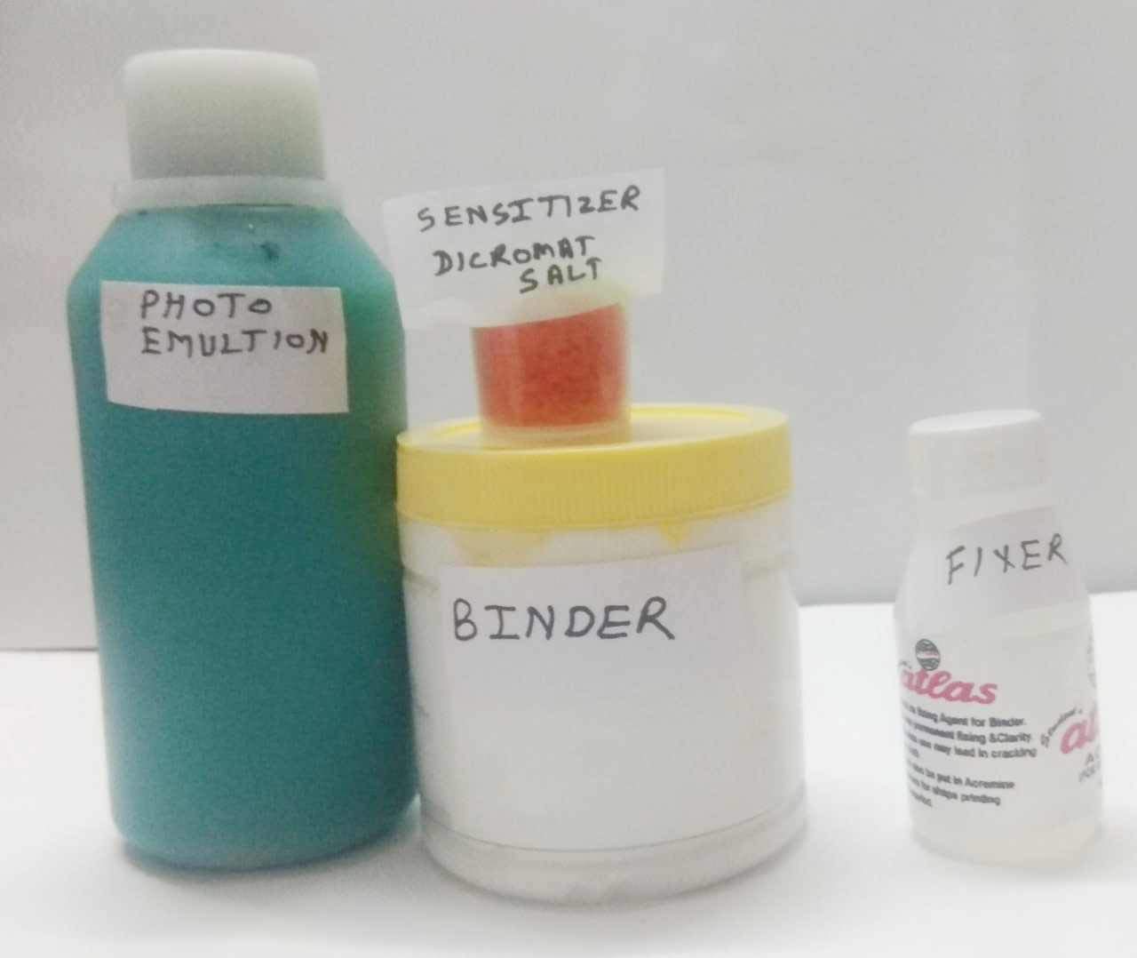 Photo Emulsion 250 ml+ sensitiser (Dichromate Salt) 10 Gram- Binder ...