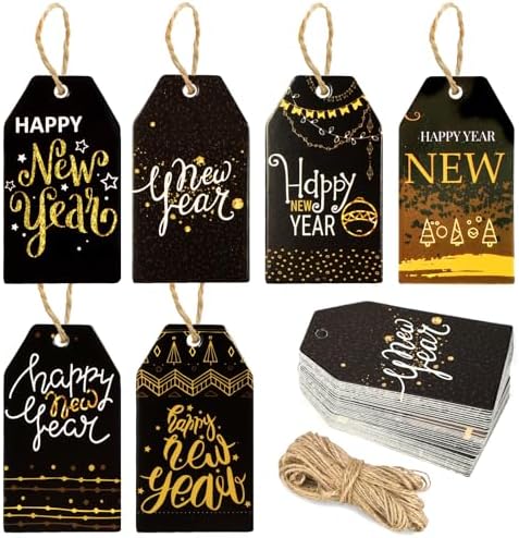 Amazon.com: HOWAF 60pcs New Year Eve Decorations Paper Gift Tags, Black ...