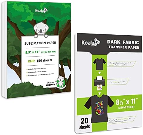 Amazon.com : Koala 150 Sheets Sublimation Paper and 20 Sheets Dark ...