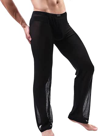 GENEMEN Mens Mesh See Through Pants Sexy Pajamas Bottoms Sheer Lounge ...