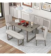 Amazon.com - 6-Piece Dining Table Set for 6 Rectangular Kitchen Table Set with 4 Chairs and ...