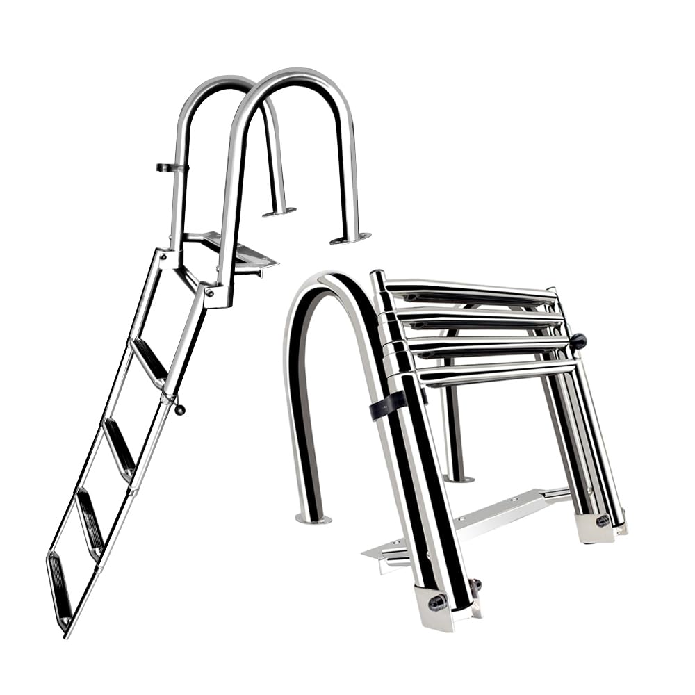 Snapklik.com : Stainless Steel 4 Step Folding Marine Ladder Heavy Duty ...