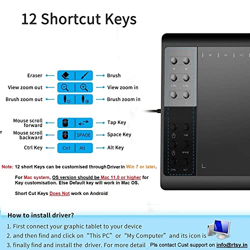 1060 Plus Digital Graphics Tablet (10 inch x 6.2 inch Area, 12 Shortcut ...