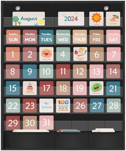 Amazon.com: spxkd Classroom Calendar Pocket Chart 30 x 24 inches with ...