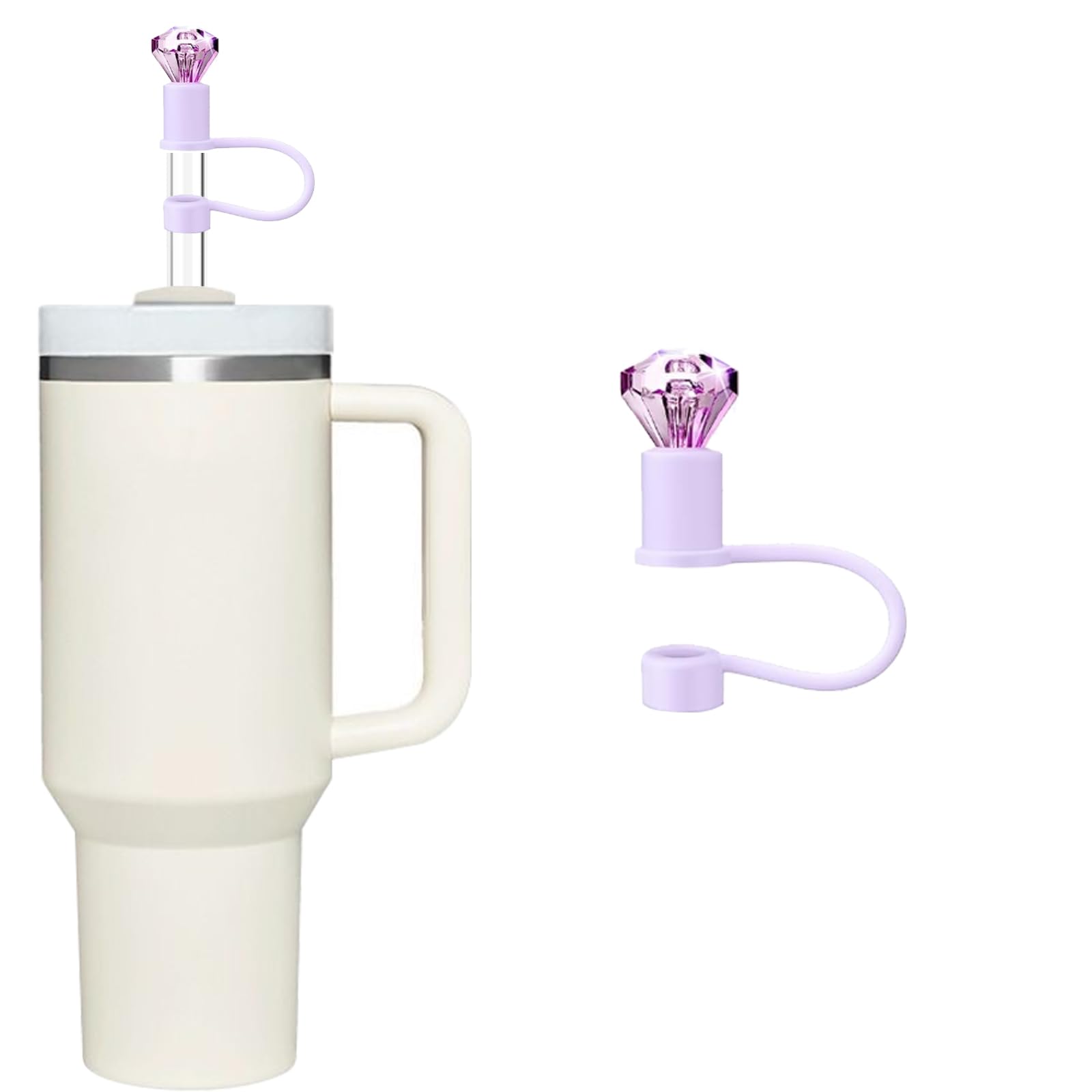 Amazon.com: Purple Diamond Straw Cover Silicone Reusable Straw Topper ...