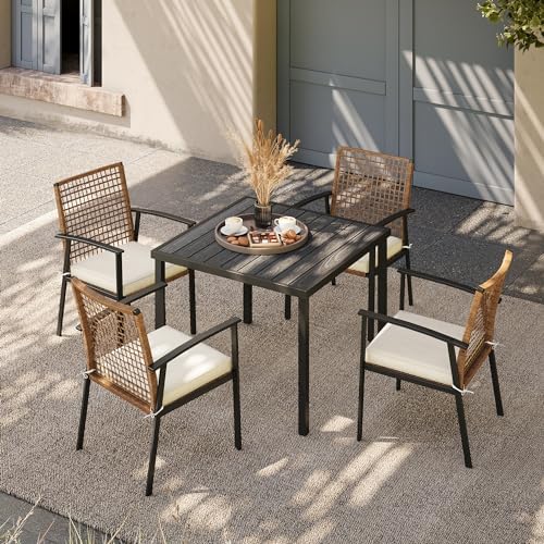 Amazon.com: HAPPYGRILL 4 Piece Patio Dining Set Outdoor PE Rattan Space ...
