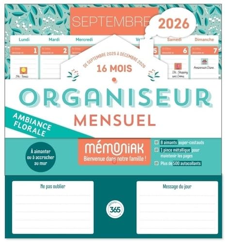 Organiseur calendrier mensuel aimanté sept. 2025-déc 2026 - Ambiance ...