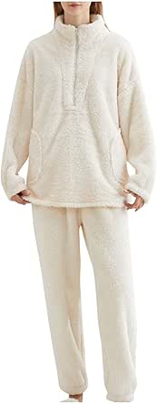 Amazon.com: Women Warm Fleece Lounge Sets Winter Fluffy Plush Pajamas ...