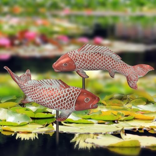 Amazon.com: Koi Fish Decor, 2pcs Antique Koi Fish Garden Statues ...