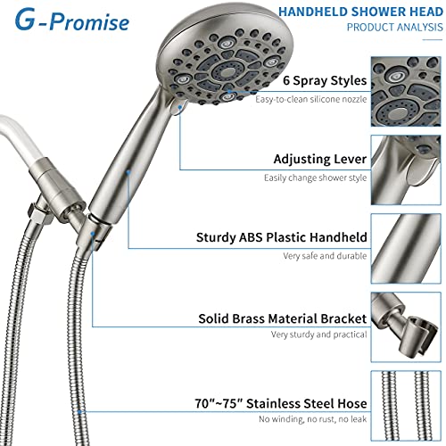 G-Promise All Metal Rain Shower Head with Built-in Power Wash Mode for ...