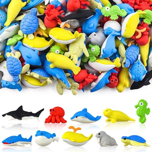Amazon.com: 70pcs Sea Animal Erasers for Kids Desk Pets 3D Take Apart ...