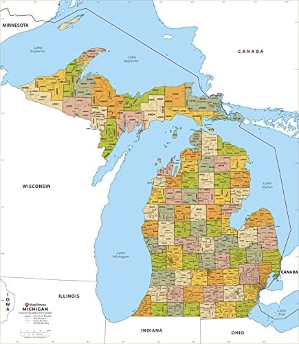 Amazon.com : Michigan ZIP Code Map with Counties - Standard - 36" x 41. ...