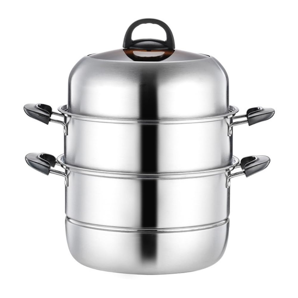Amazon | BOMFATY 蒸し鍋 二段 三段 蒸し器 316ステンレス製 大型業務用 蒸しもの鍋 蒸し料理 3層底 大容量 多機能 深型 兼用鍋 調理器具 IH対応 ガラス鍋蓋付 蒸し ...