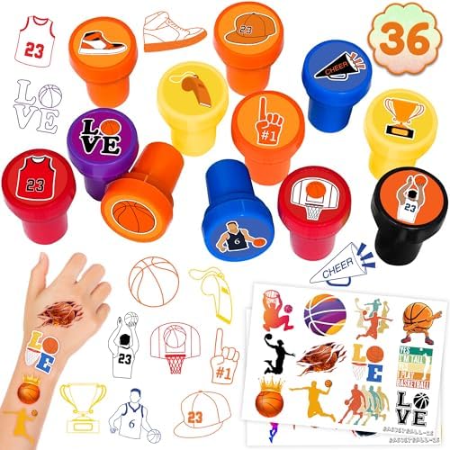 Amazon.com : 36PCS Basketball Party Favors 24 Tattoos Sticker 12 Stamp ...