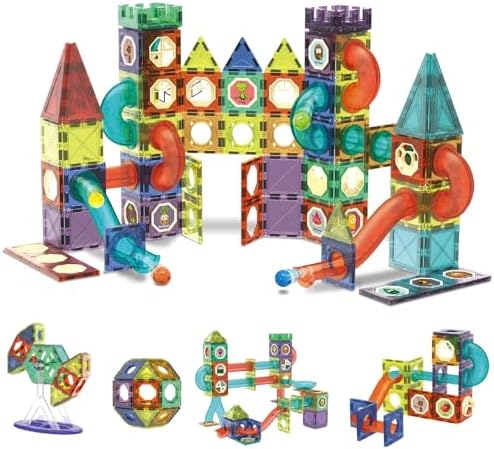 Contixo STEM Building Toys - 110 pcs Marble 3D Magnetic Run Tiles ...