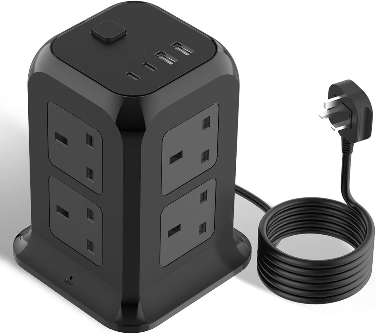 tuare Tower Extension Lead with USB Slots 2M, 4 Ports and 8 Way Outlets ...