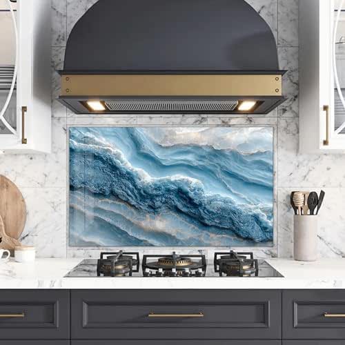 Amazon.com: Blue Marble Look Kitchen Backsplash, Stove Tempered Glass ...