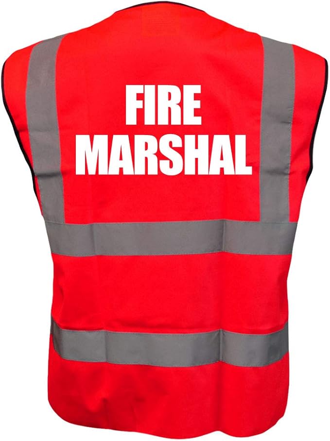 FIRE MARSHAL Red Hi Vis Viz Reflective Vest Waistcoat Printed Front and ...