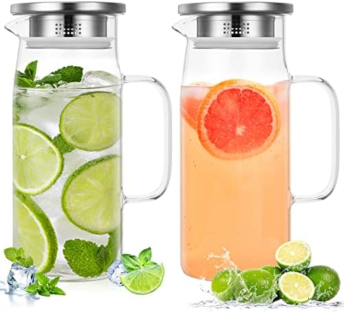 Amazon.com: 2 Pcs Glass Pitcher Water Pitcher with Lid Hot Cold Water ...