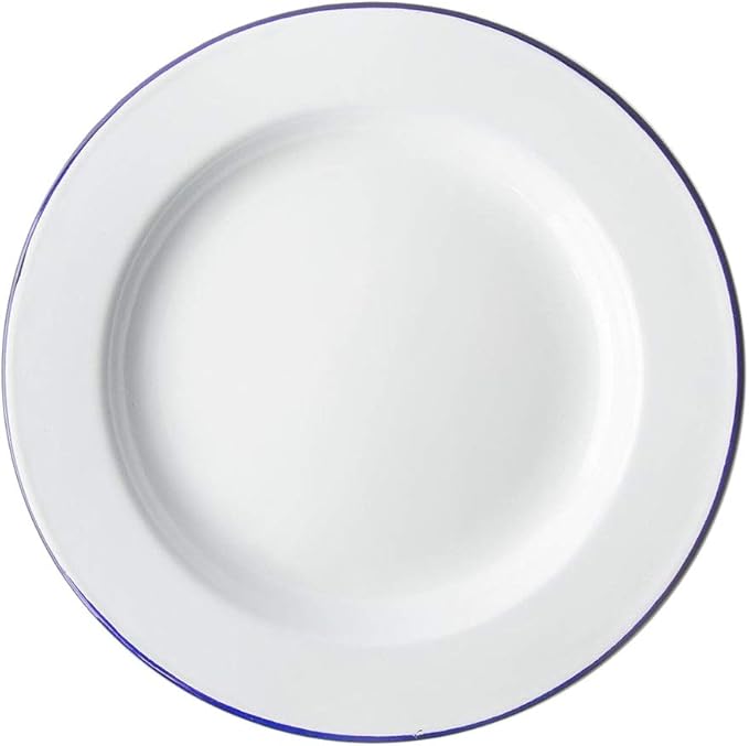 Genware 45026 Enamel Wide Rim Plate, 24 cm, White/Blue : Amazon.co.uk ...