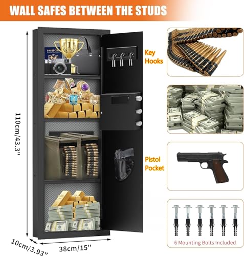 Snapklik.com : 43.3 Tall Wall Safe Between Studs Hidden Gun Safe, 3 ...
