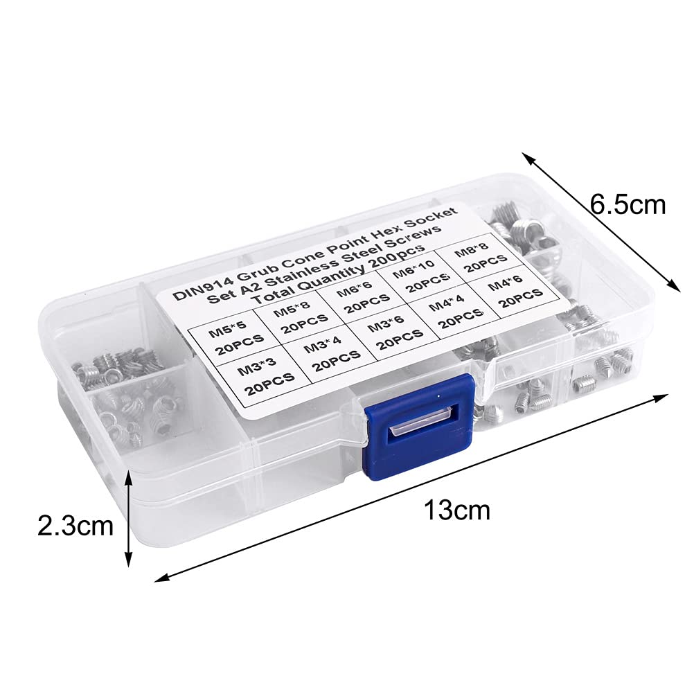 200 Pcs Grub Screws Set, Mixed A2 Stainless Steel Allen Key Grub Screw ...