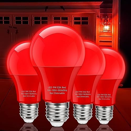 LEDERA LED Red Light Bulb, A19 Colored Light Bulbs 9W Equivalent 60W ...
