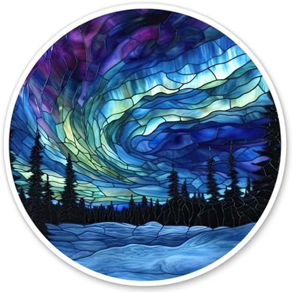 Amazon.com: Stained Glass Northern Lights Night Sky Sticker - 3" Laptop ...