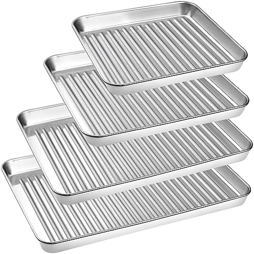 Non-Stick Baking Tray Set of 4, Essentials Stainless Steel Baking Sheet ...