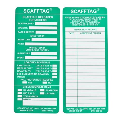 Brady SCAF-STSI593, 104113 Scafftag Green Inspection Insert, Pack of ...