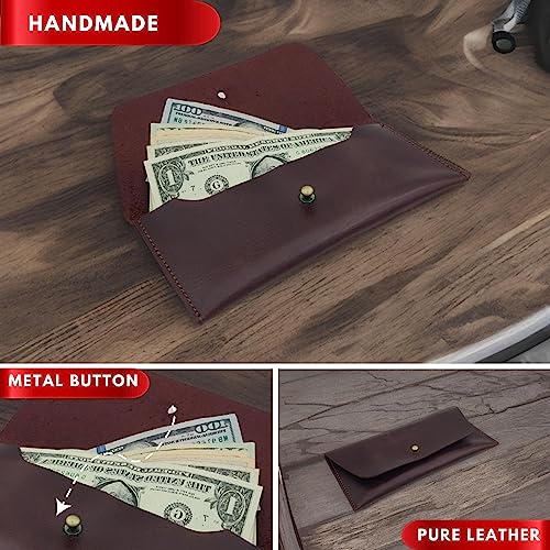 Snapklik.com : Genuine Brown Leather Cash Envelope Wallet: Minimalist ...
