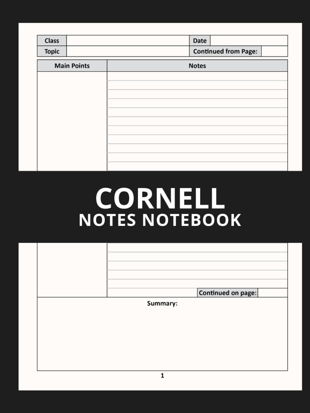 Cornell Notes Notebook: Cornell Note Paper Notebook with Simple Black ...