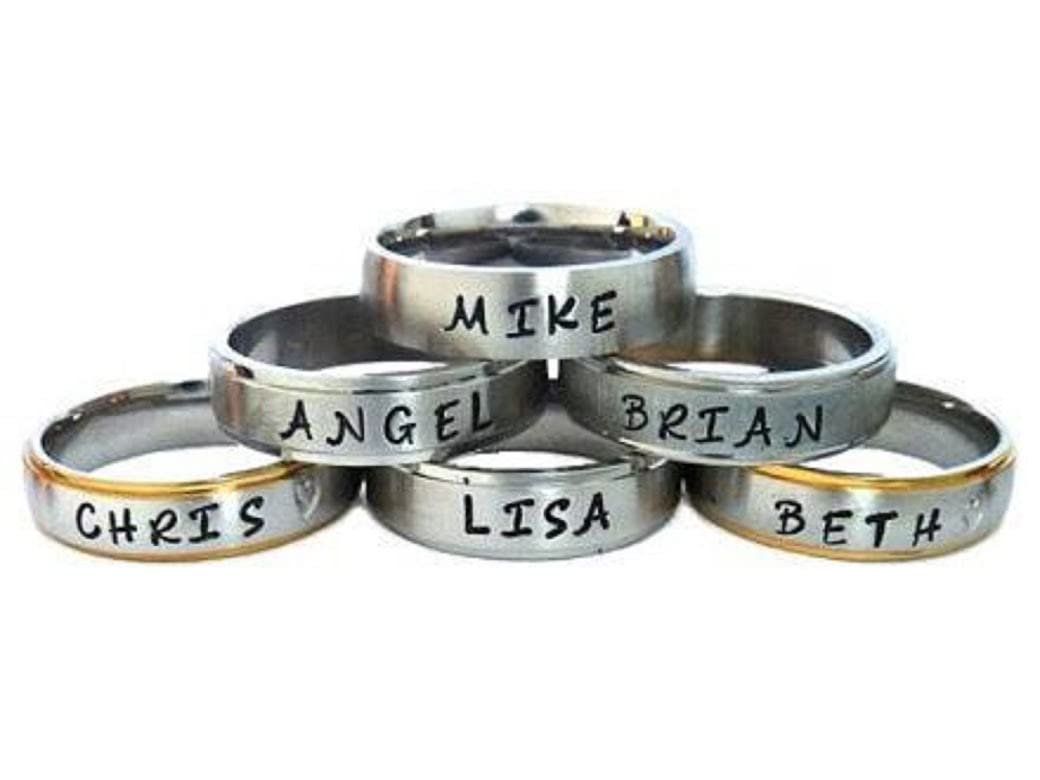 Amazon.com: Personalized Hand Stamped Name Rings. Name or Meaningful ...
