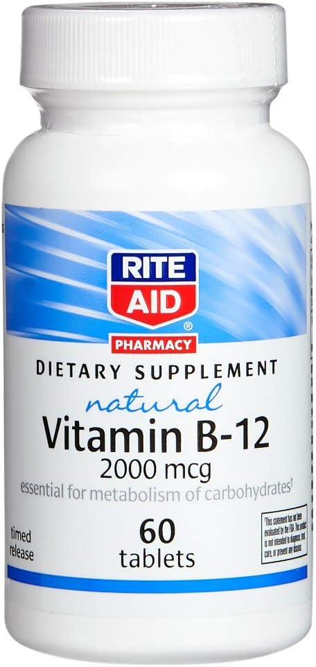 Amazon.com: Rite Aid Natural Vitamin B-12 Tablets, 2000 mcg - 60 Count ...