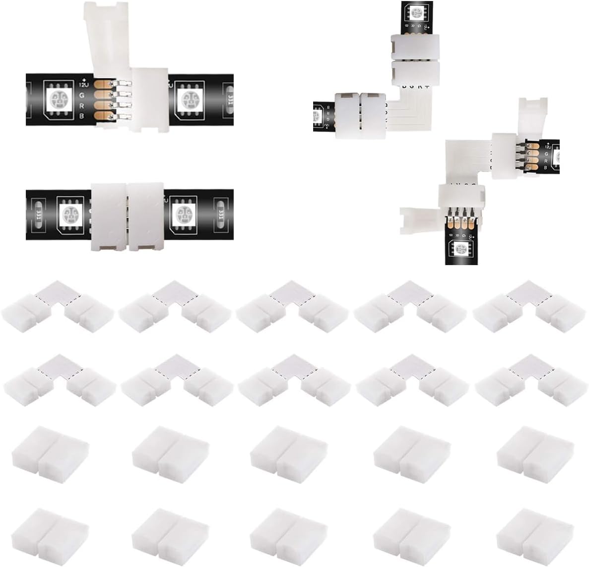 EKSAVE 4 Pin RGB LED Light Strip Connectors 12V 72W 10mm L Shape led ...