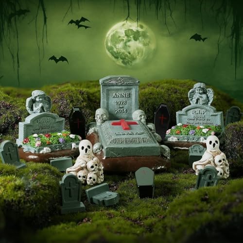 Amazon.com: 7 Pcs Halloween Miniature Tombstones Decorations Spooky ...