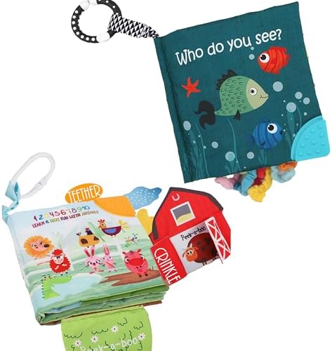 Amazon.com : Fish Baby Crinkle Books & Farm Baby Toy for Newborn Babies ...