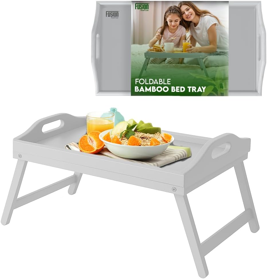 Fusion Food Bed Tray Table with Folding Legs – Organic Bamboo Lap Tray ...
