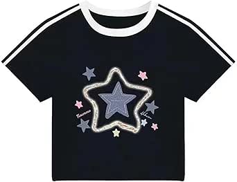 Gothic Playful Star Print, Casual Design Sense T-Shirt, Versatile Ultra ...