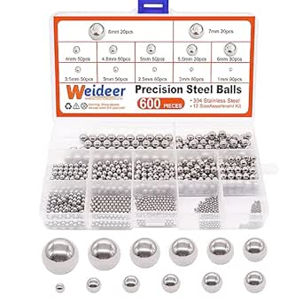 weideer 600pcs 12 Size Stainless Steel Precision Steel Balls 1-8mm Metric Bicycle Bearing Balls ...