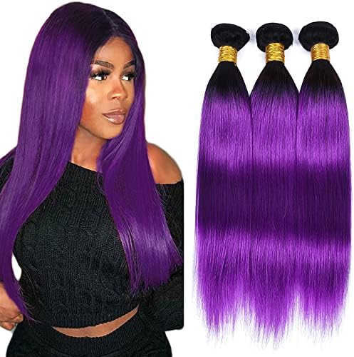 Amazon.com : Ombre Purple Brazilian Straight Hair 3 Bundles 14 16 18 ...