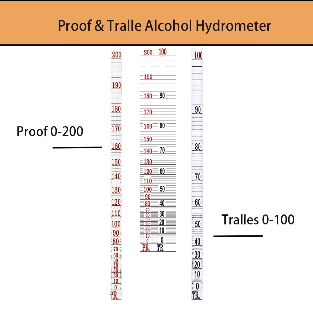0-200 Proof & Tralle Alcohol Hydrometer Meter Test Kit,with Glass Test ...