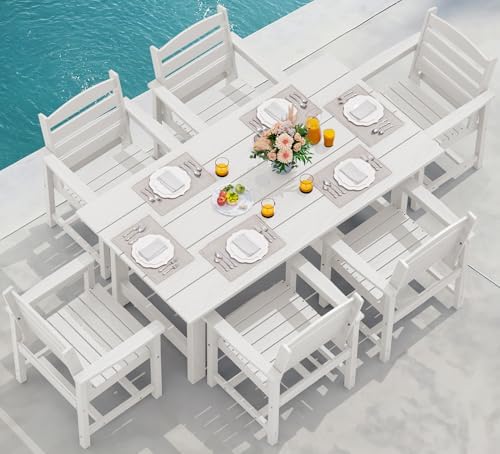 Amazon.com: ROCSUMOO HDPE Outdoor Dining Table Set of 6, 71" L Patio ...