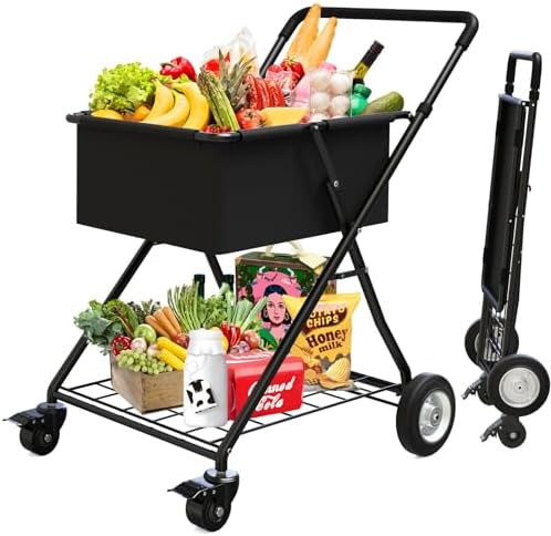 Amazon.com: Keoslpy Folding Shopping Cart with Wheels, 75Lbs ...
