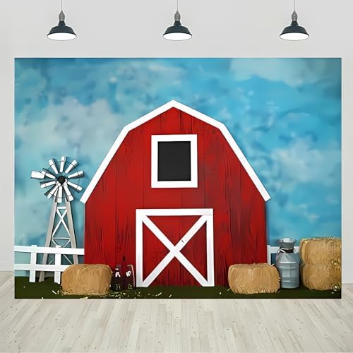 Amazon.com : KHXMY 7x5ft Red Cartoon Barnyard Photography Backdrops ...