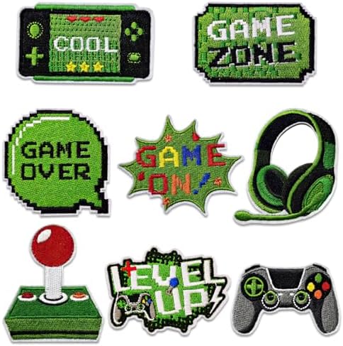 CYWQ 8Pcs Video Game Iron on Patches Green Pixelated Gaming Embroidered ...
