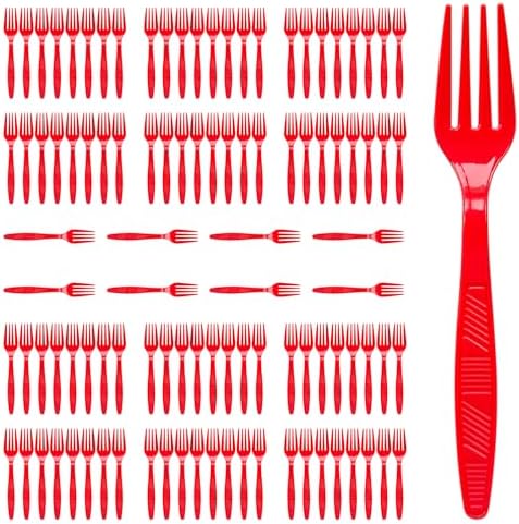 Amazon.com: Red Plastic Forks 50 Pcs Red Forks Disposable Utensils ...