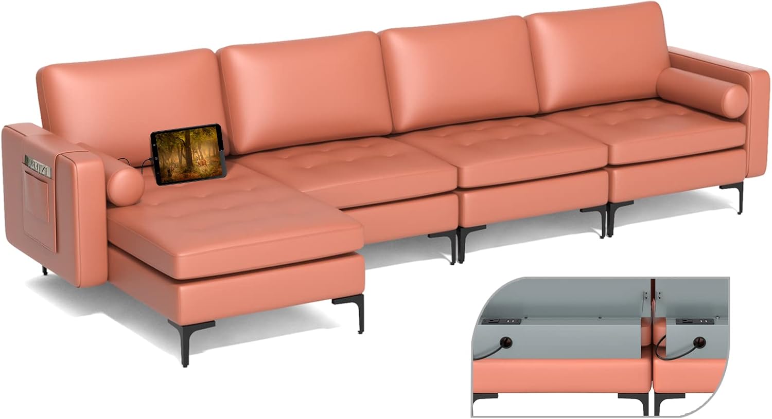 Amazon.com: Giantex Sectional Sofa Couch, 128" Convertible Sleeper with ...