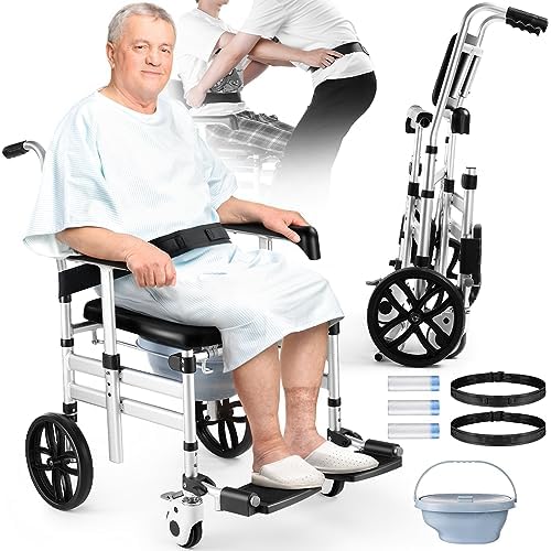 Amazon.com: Shower Chair with Wheels, Foldable Height Adjustable Shower ...