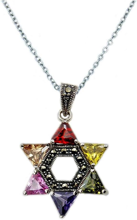 Amazon.com: Jewish Star of David Sterling Silver Multi-Color Cubic ...